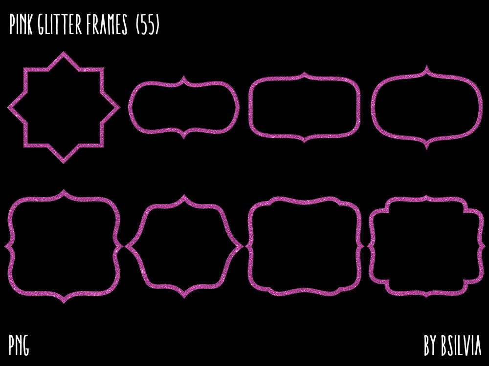 Pink Glitter Frame Clipart, Pink Glitter Border Clipart, Digital Pink ...