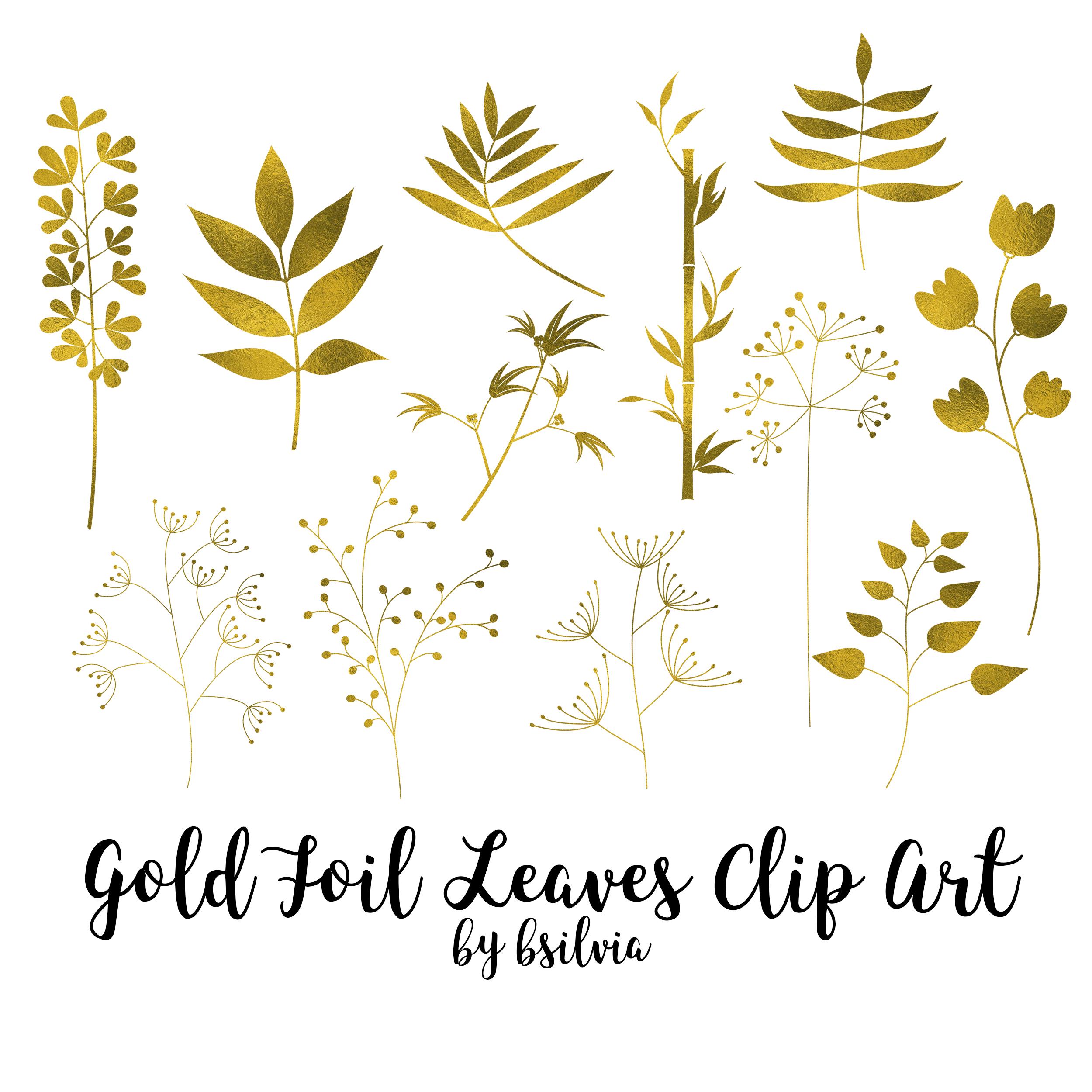 Gold Floral Clip Art, Gold Foil Leaves Clip Art, Digital Gold Floral ...