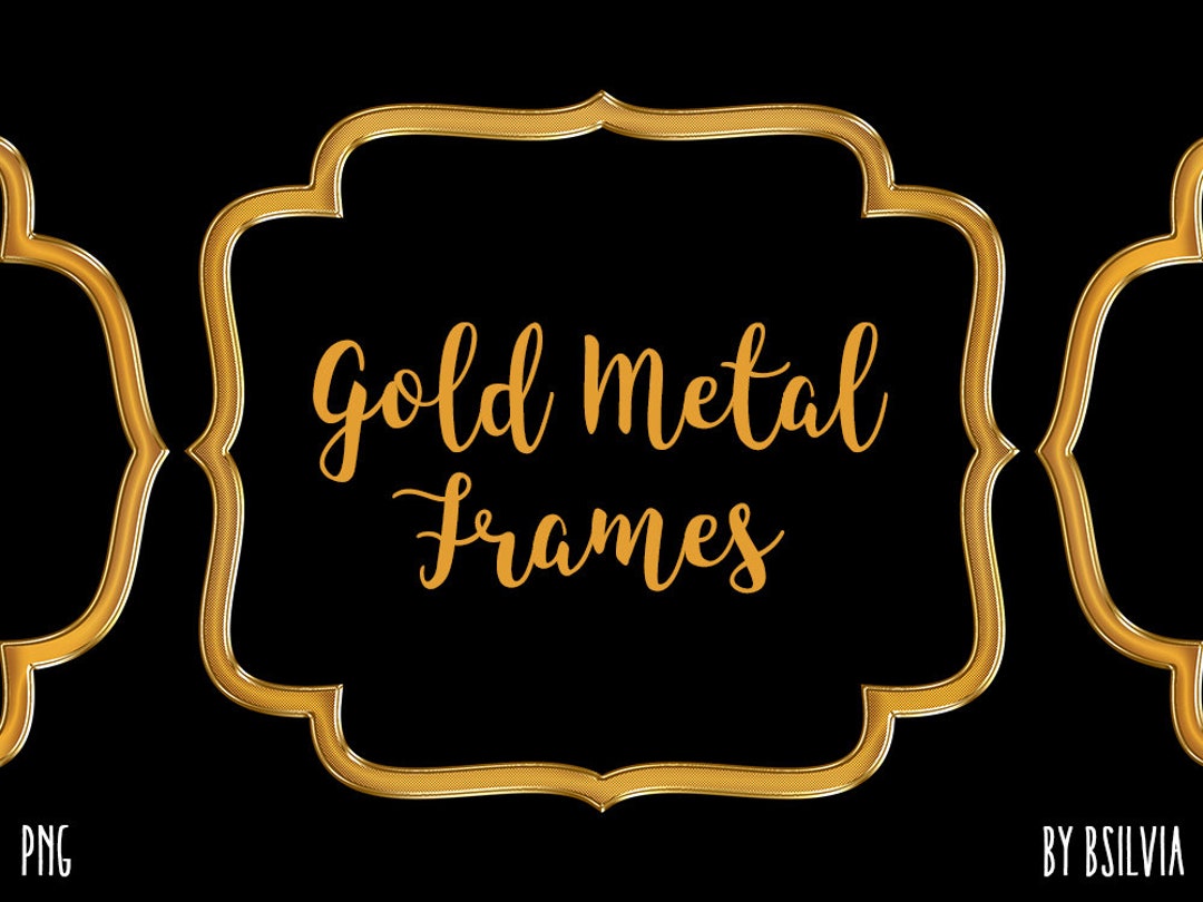 Gold Metal Frame Clipart, Gold Metal Border Clipart, Digital Gold Metal ...