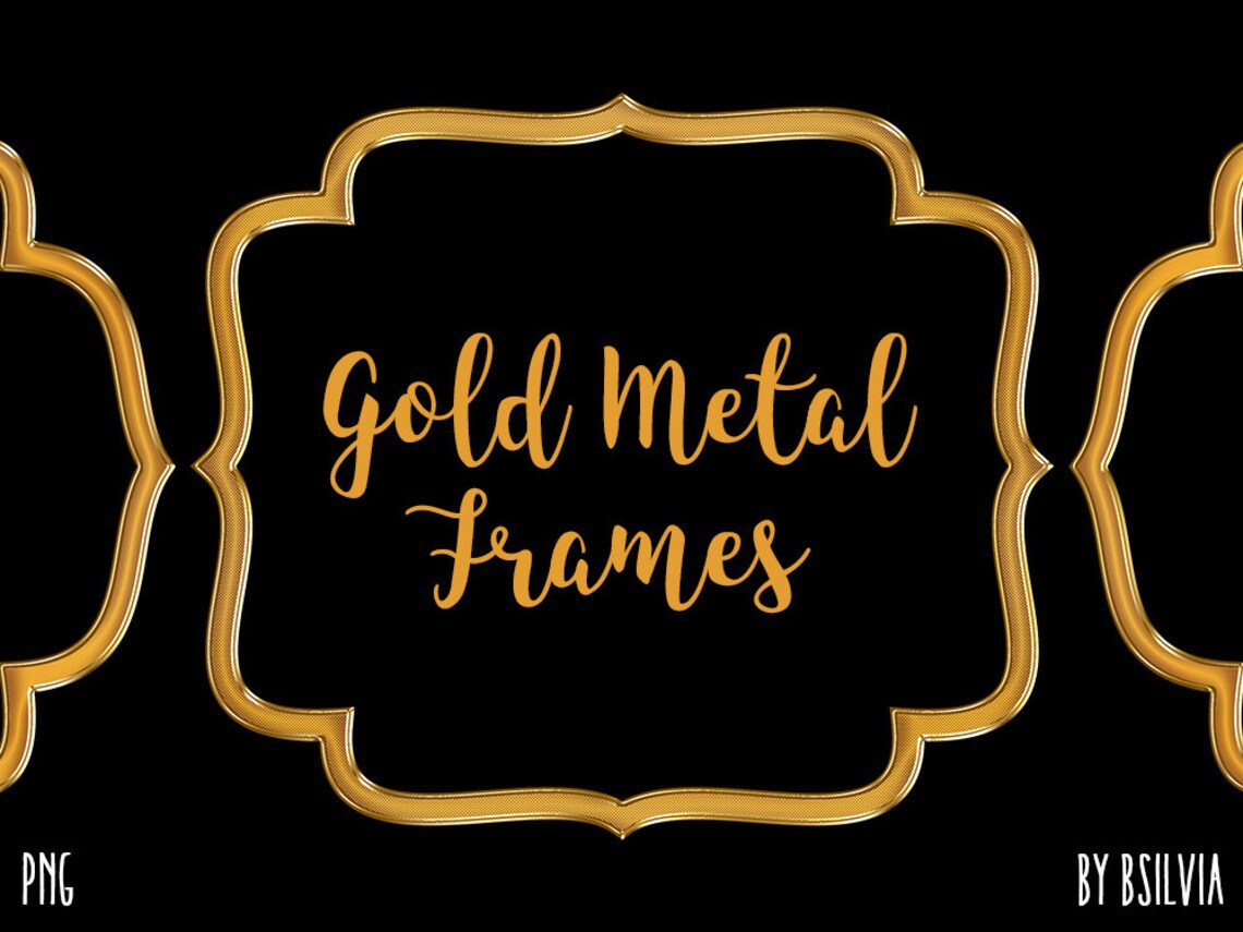 Gold Metal Frame Clipart Gold Metal Border Clipart Digital - Etsy