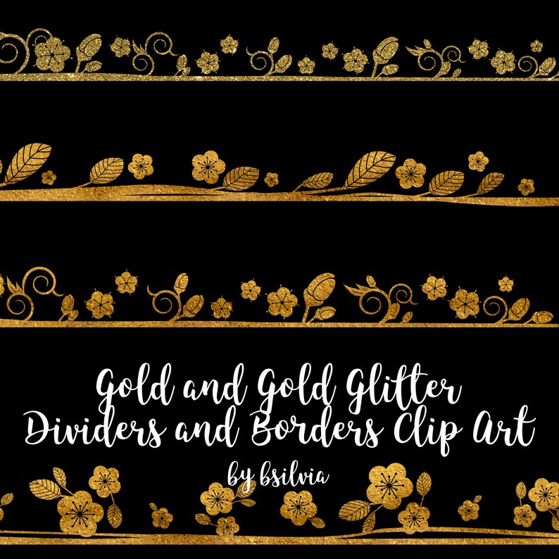 Gold Glitter Dividers and Borders Clip Art: Transparent PNG (instant ...