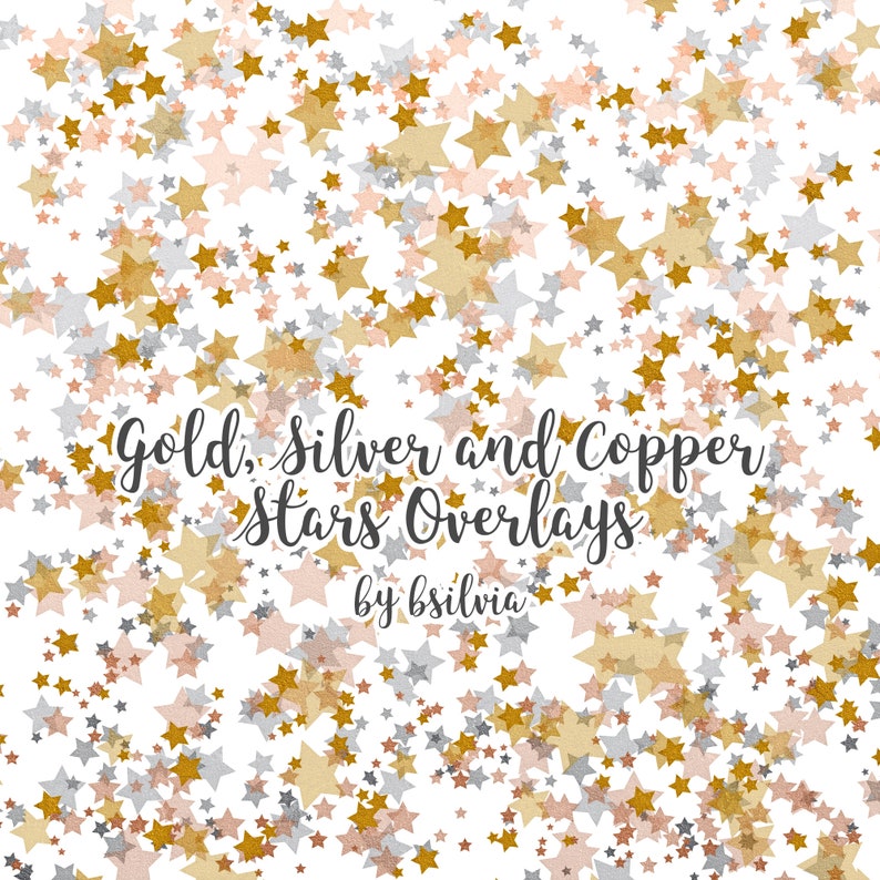 Gold, Silver and Copper Stars Overlays, Digital Overlays Pack 12, Gold ...