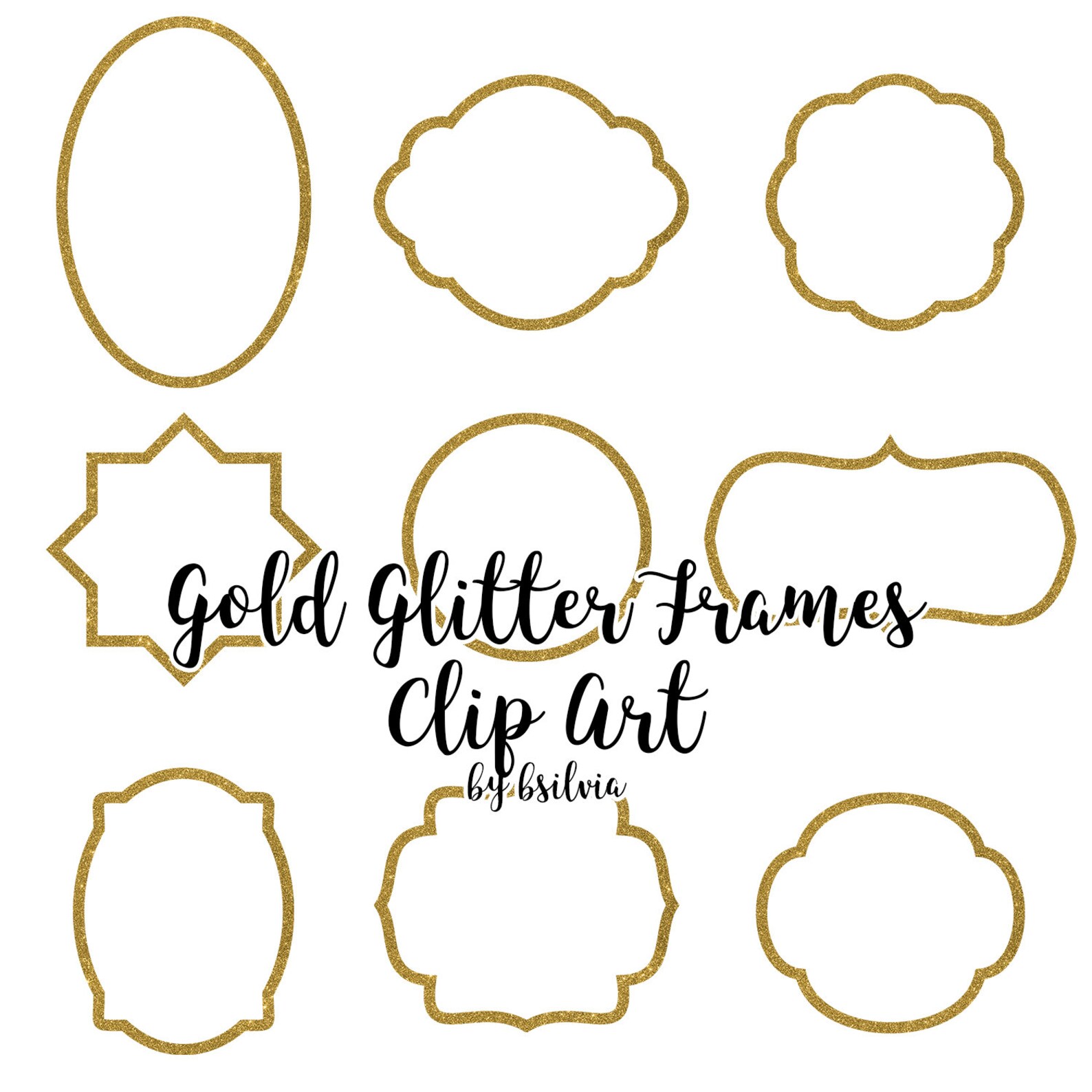 Gold Glitter Frame Clipart Gold Glitter Border Clipart - Etsy