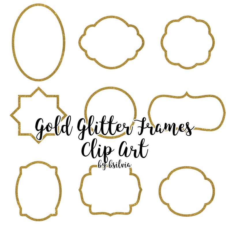 Gold Glitter Frame Clipart, Gold Glitter Border Clipart, Digital Gold ...