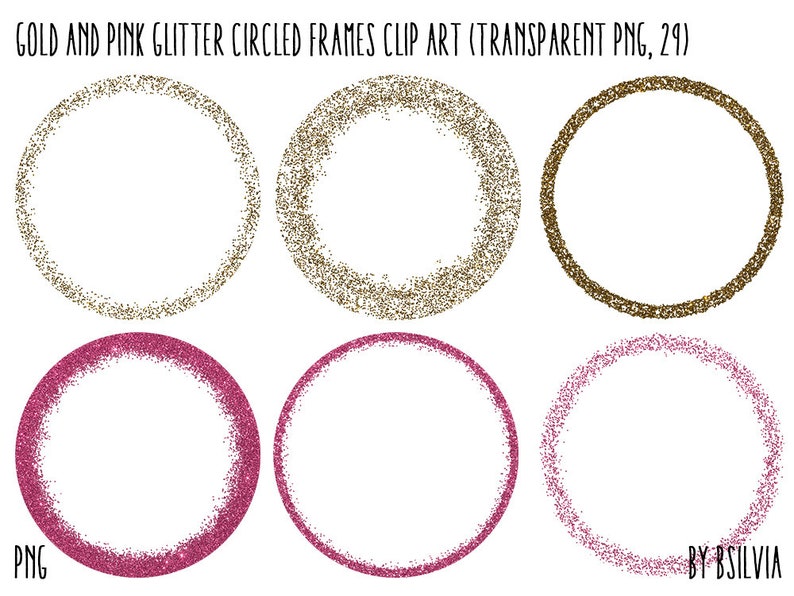 Gold and Pink Glitter Circled Frames Clipart Gold Glitter - Etsy