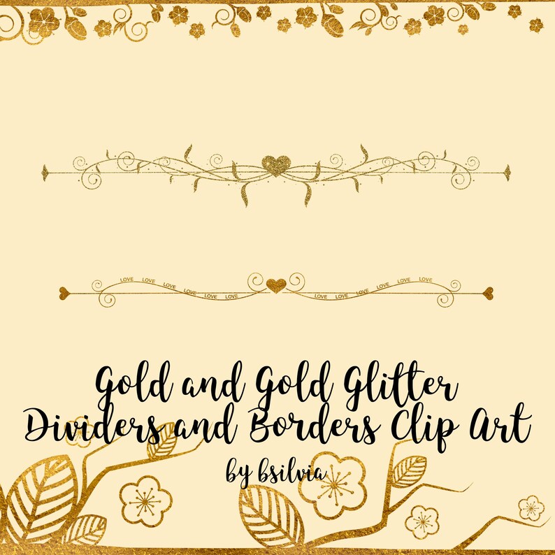 Gold Glitter Dividers and Borders Clip Art: Transparent PNG (instant ...