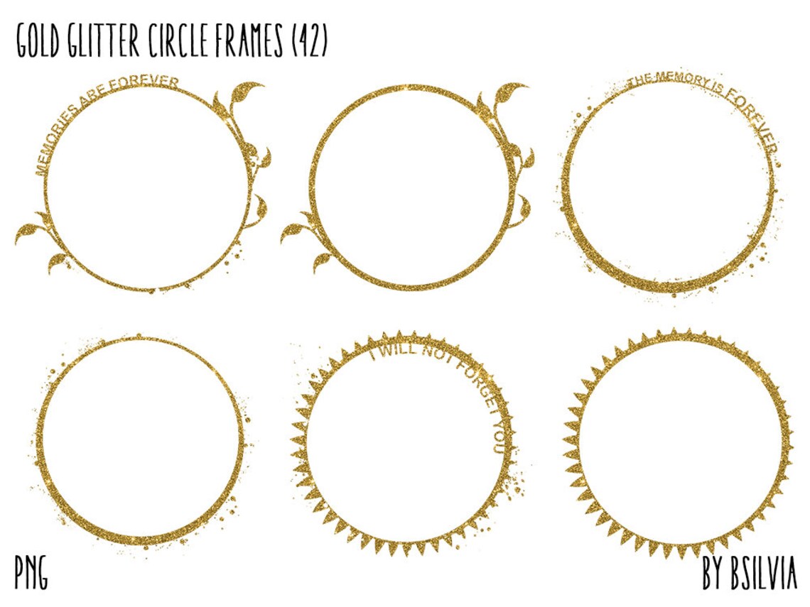 Gold Glitter Circle Frames Clipart Gold Glitter Design - Etsy