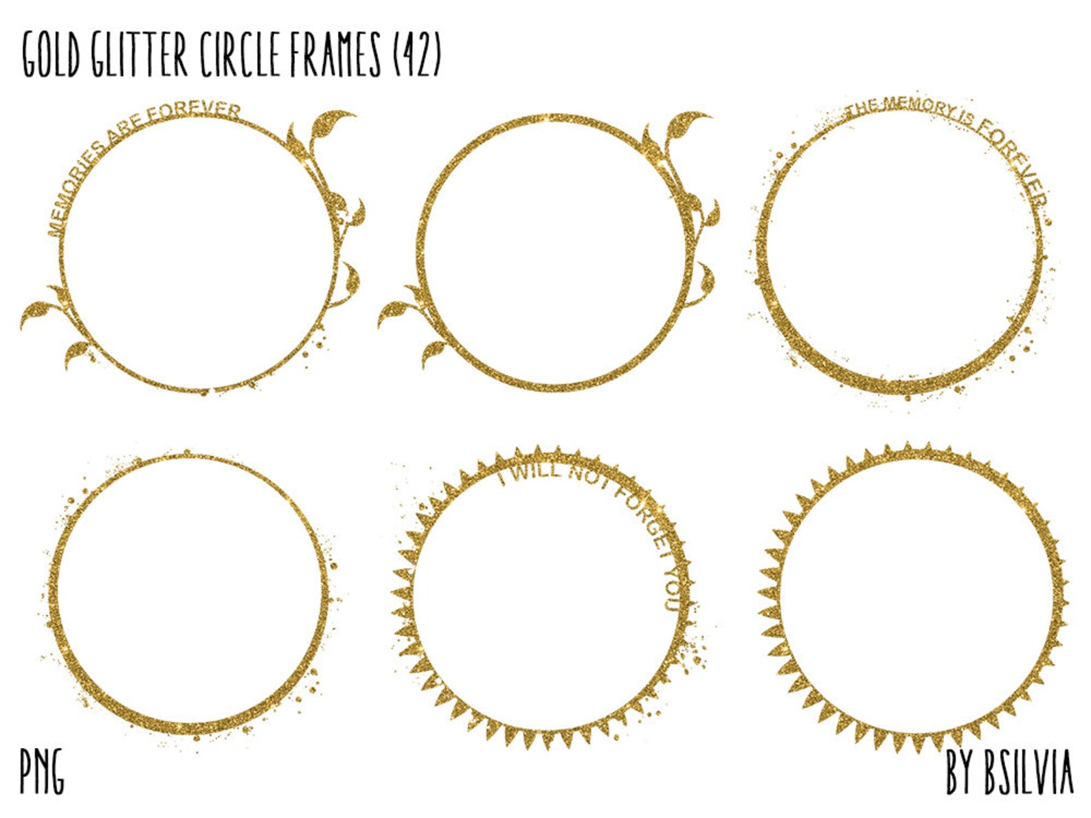 Gold Glitter Circle Frames Clipart Gold Glitter Design - Etsy