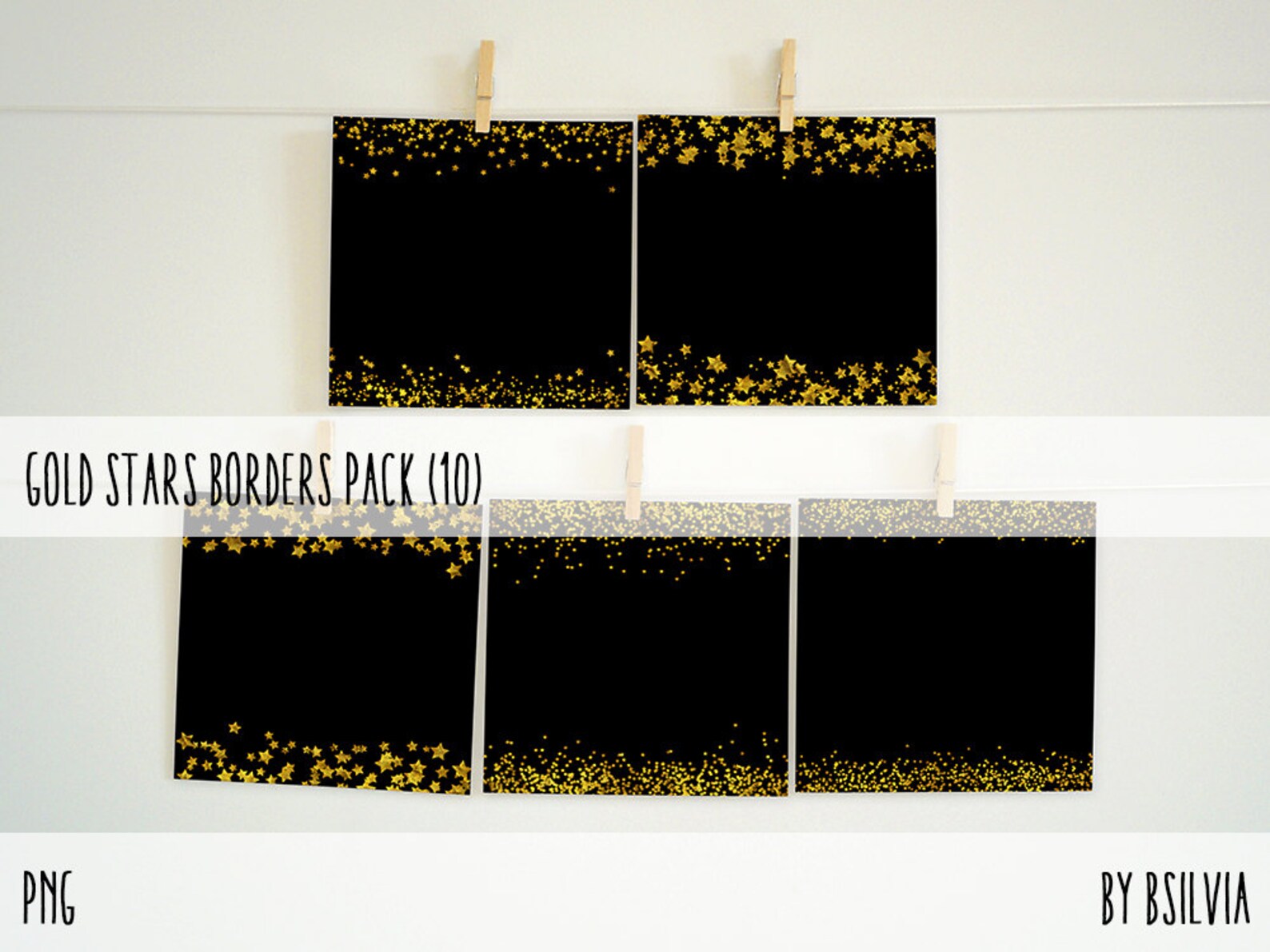 Gold Stars Confetti Borders Pack, Digital Gold Stars Confetti, Gold ...