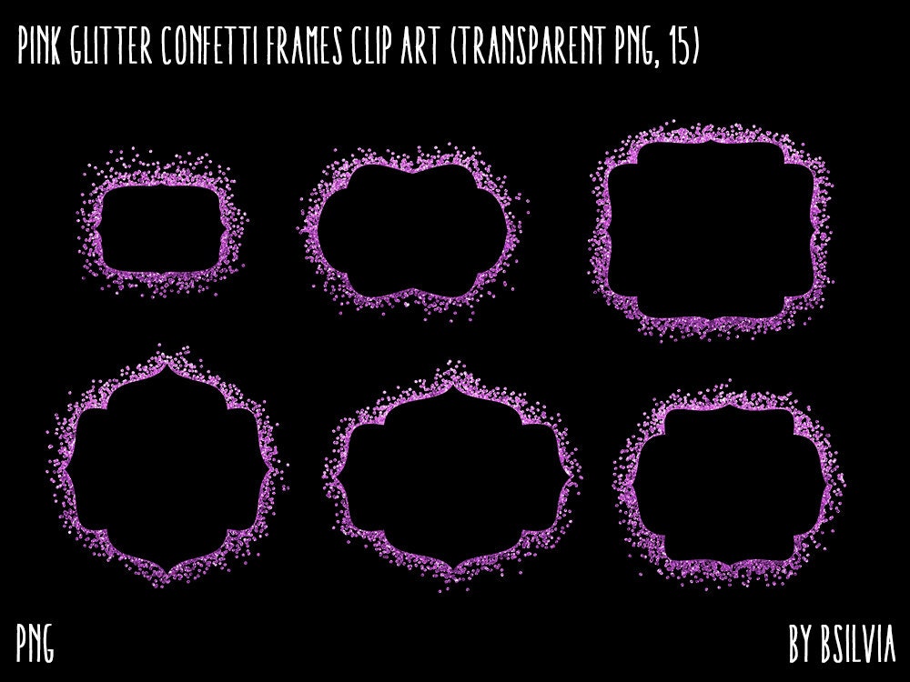 Pink Glitter Confetti Frames Clipart Transparent PNG Pink - Etsy
