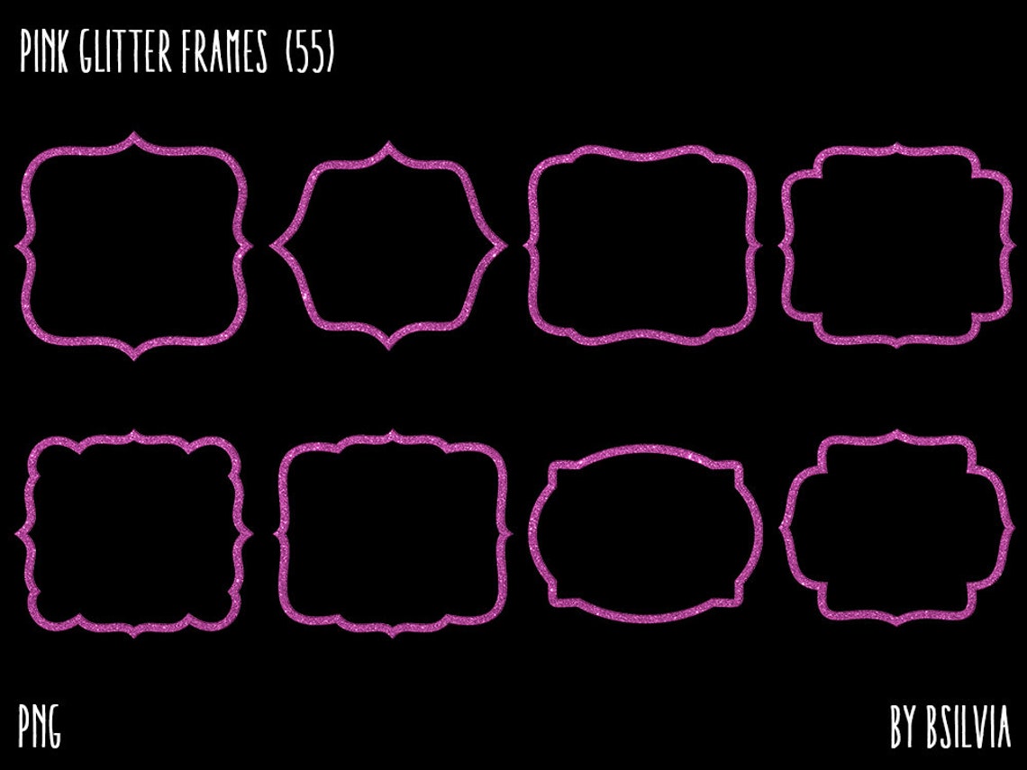 Pink Glitter Frame Clipart, Pink Glitter Border Clipart, Digital Pink ...