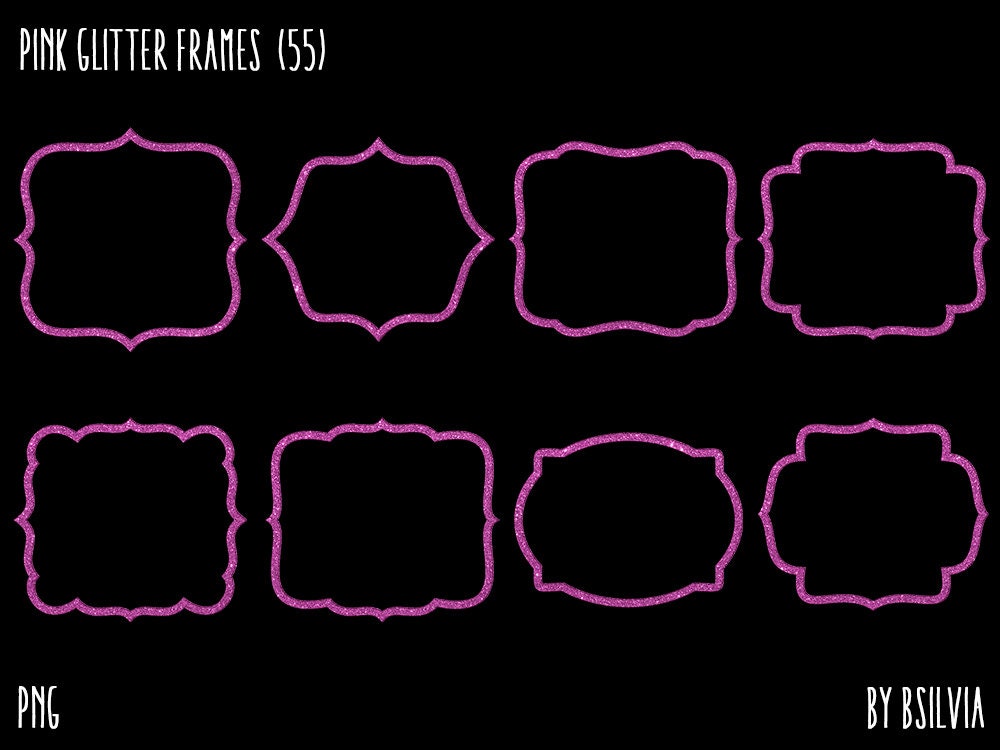 Pink Glitter Frame Clipart, Pink Glitter Border Clipart, Digital Pink ...