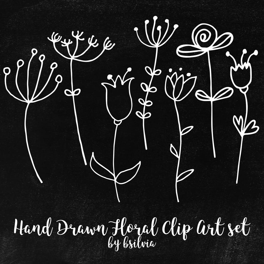 Hand Drawn Floral Doodle Clip Art: Vector Flowers (EPS, AI, CDR) - Etsy