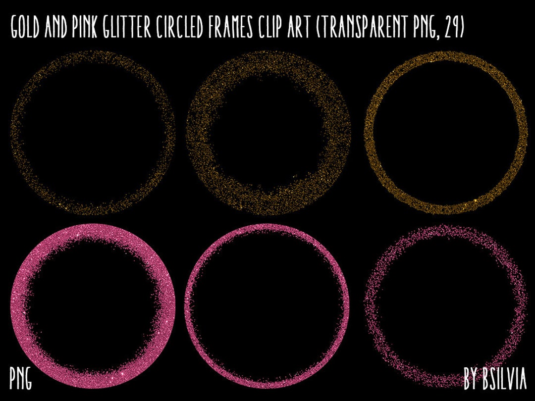 Gold and Pink Glitter Circled Frames Clipart Gold Glitter - Etsy