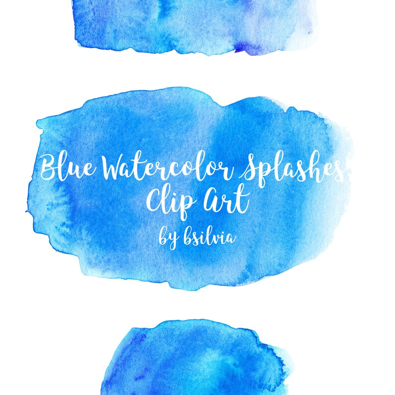 Watercolor Splashes Clip Art Blue Watercolor Brush Strokes - Etsy