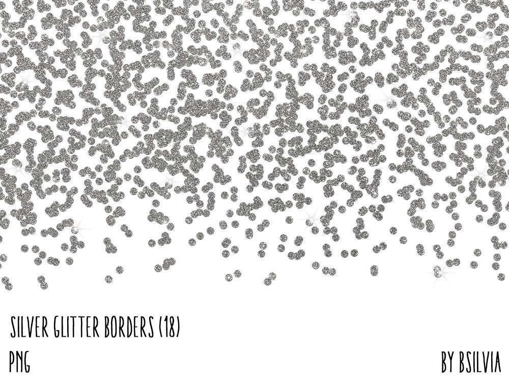 Silver Glitter Confetti Borders Pack, Digital Silver Confetti PNG ...