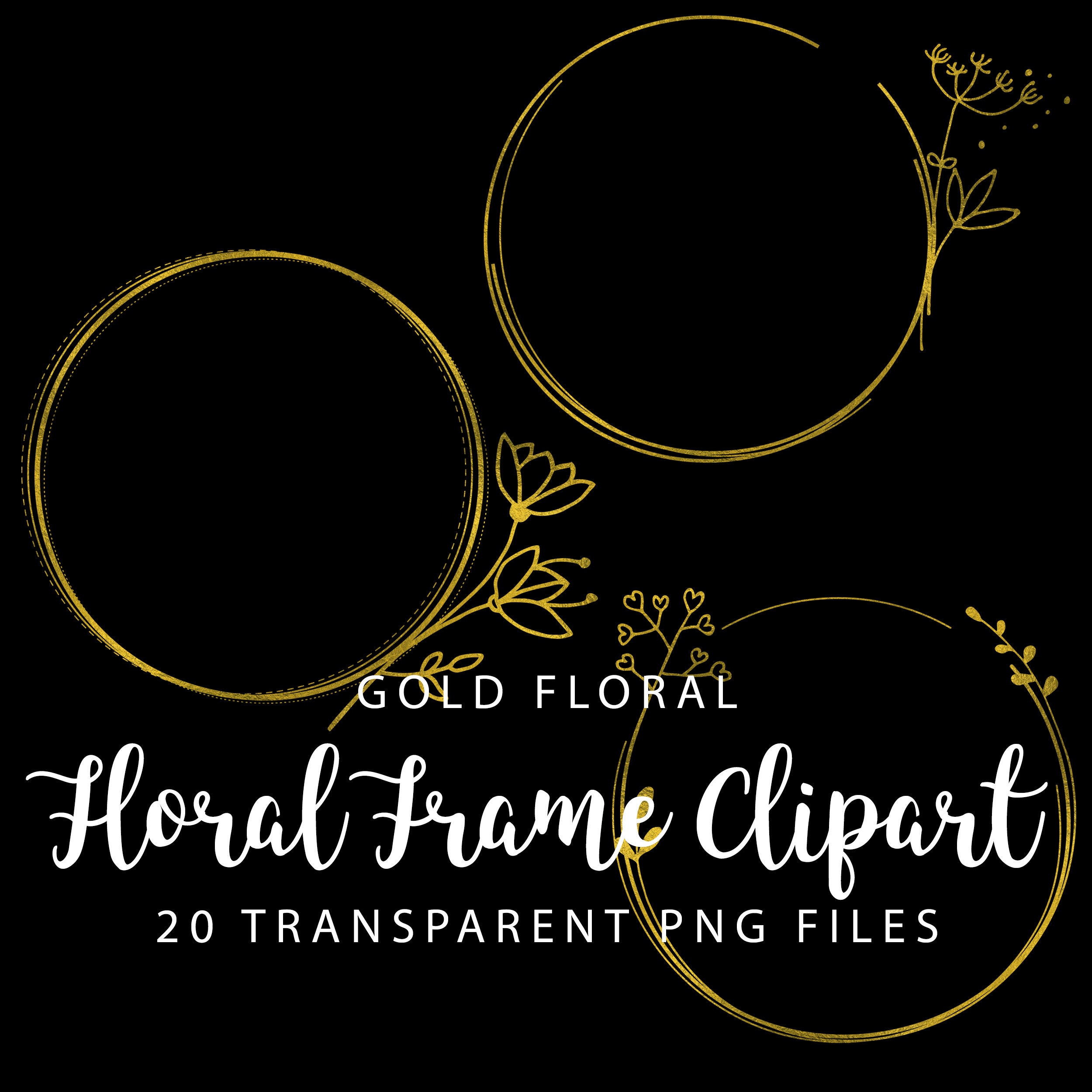 Gold Foil Floral Frame Clipart, Gold Border Clipart, Digital Gold ...
