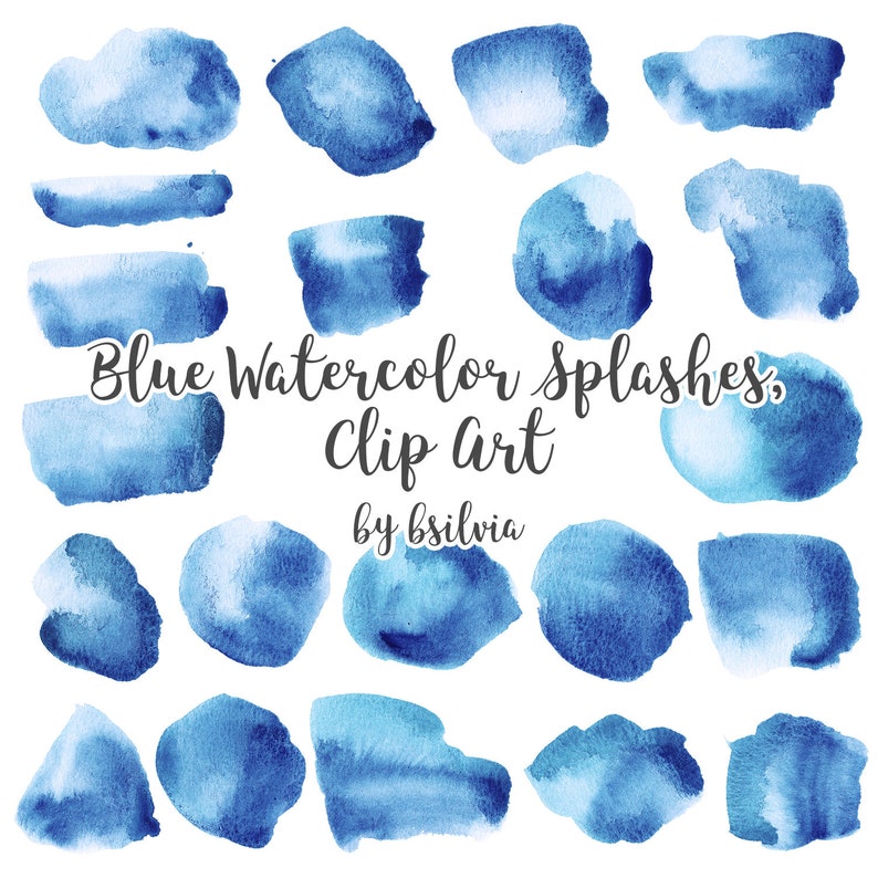 Blue Watercolor Splashes Clip Art Watercolor Brush Strokes - Etsy