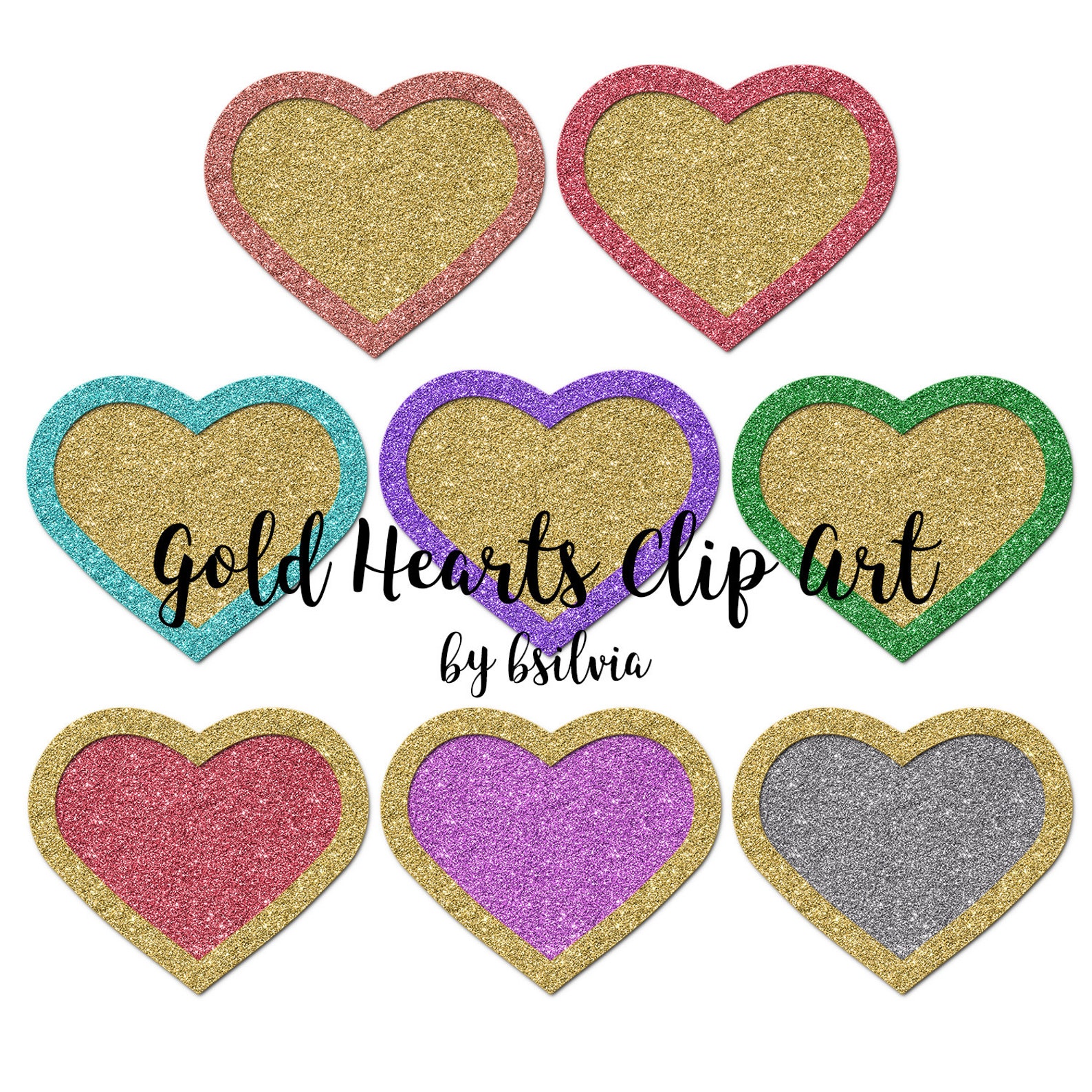 Gold Hearts Clip Art, Gold Foil Clip Art Hearts, PNG Gold Hearts ...