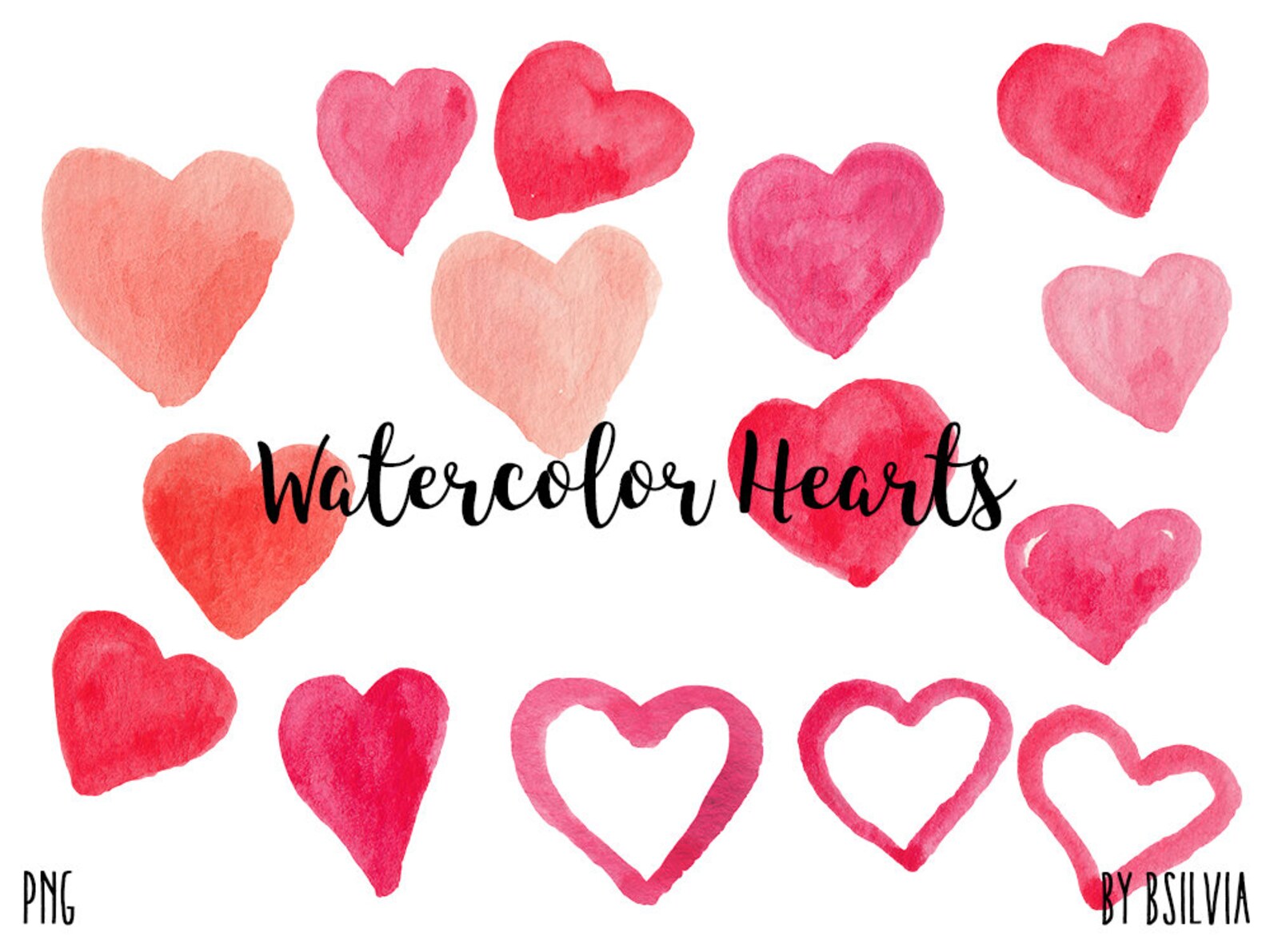 Watercolor Hearts Clip Art Transparent PNG Watercolor Clip - Etsy