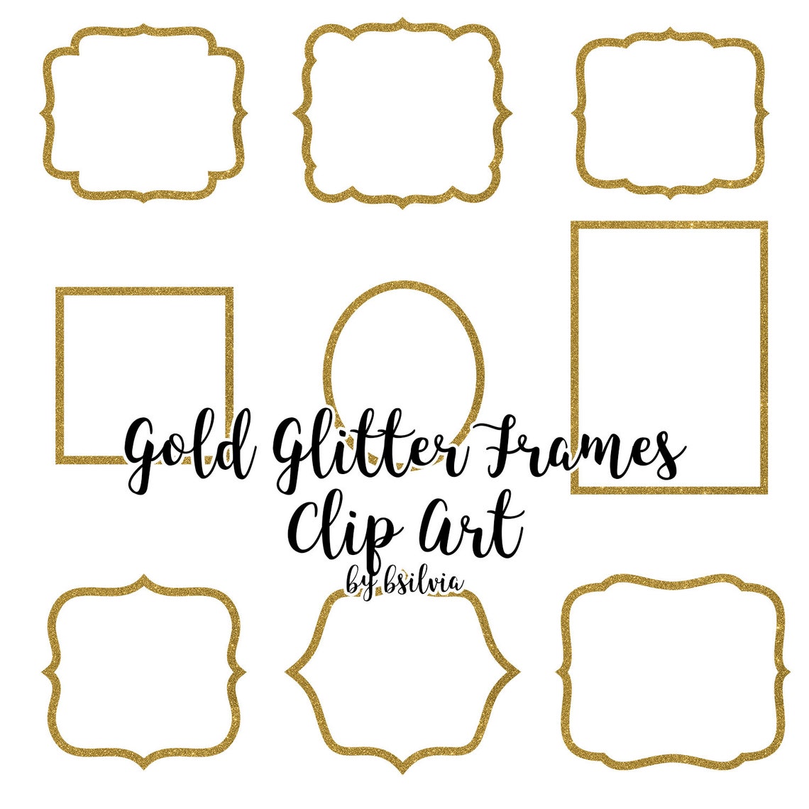 Gold Glitter Frame Clipart Gold Glitter Border Clipart - Etsy