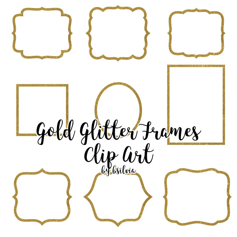 Gold Glitter Frame Clipart, Gold Glitter Border Clipart, Digital Gold ...