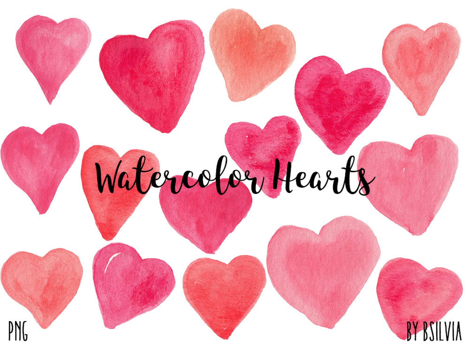 Watercolor Hearts Clip Art Transparent PNG Watercolor Clip - Etsy