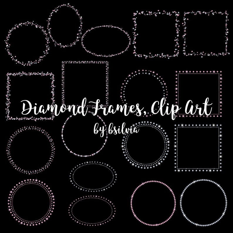 Diamond Frames Clip Art, Diamond Overlays, Glam Frames, Digital Frames ...