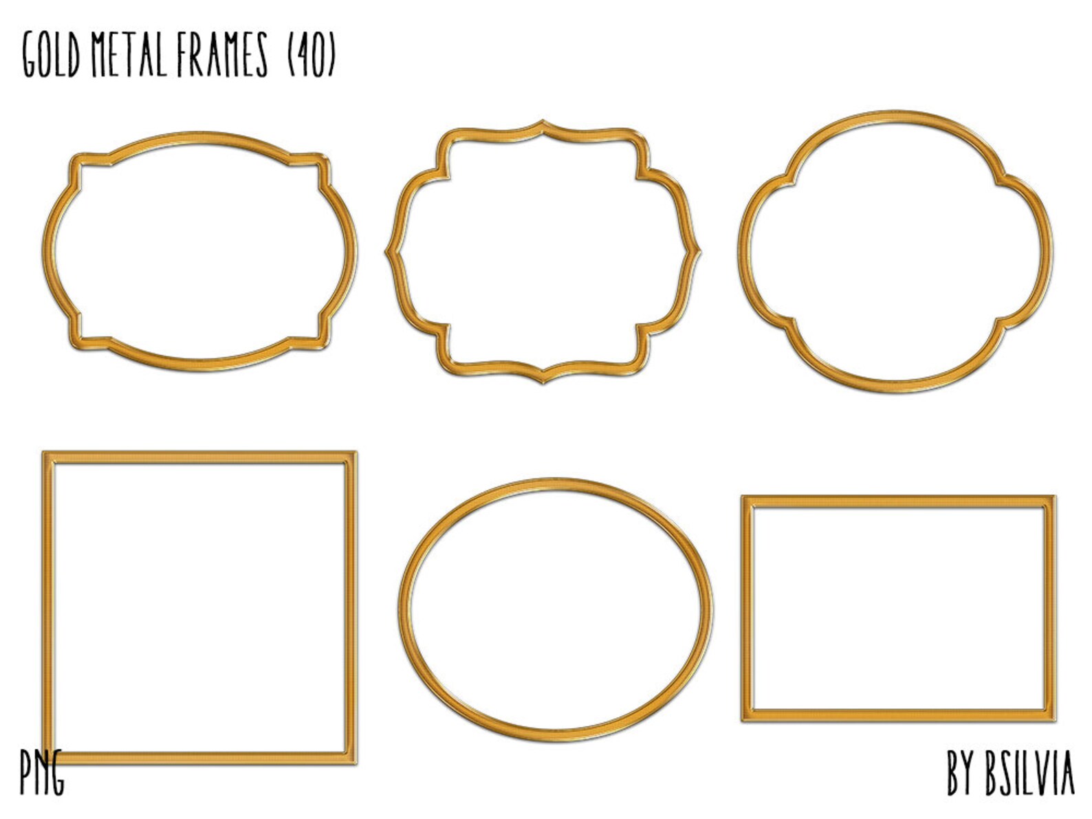Gold Metal Frame Clipart Gold Metal Border Clipart Digital - Etsy