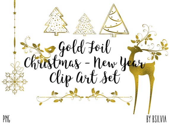 Gold Foil Christmas Clip Art Gold Transparent PNG Gold Foil | Etsy