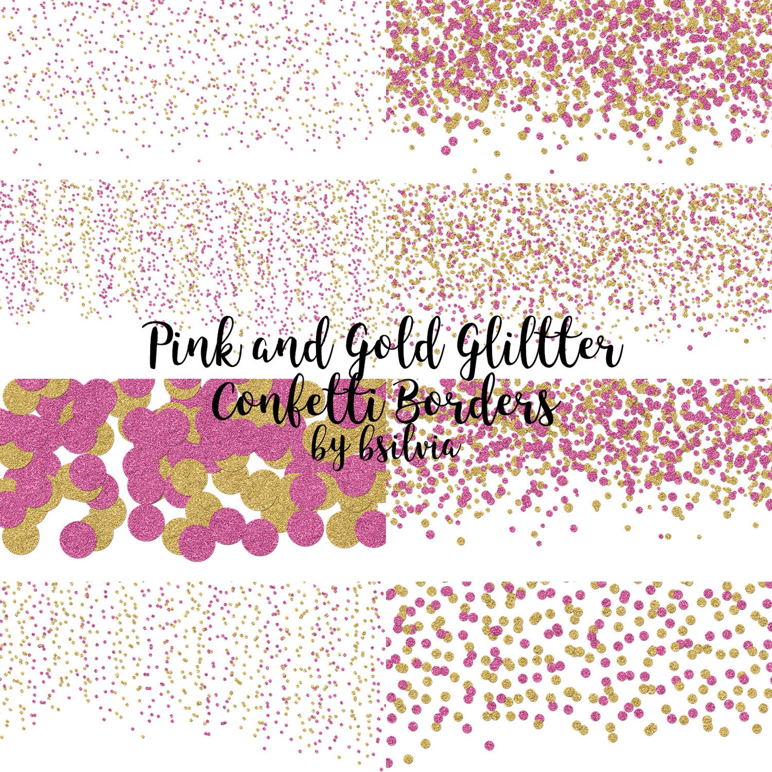 Pink & Gold Glitter Confetti Borders – Transparent PNG Overlays for ...