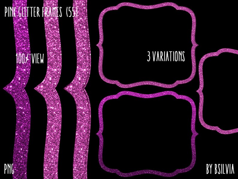 Pink Glitter Frame Clipart, Pink Glitter Border Clipart, Digital Pink ...