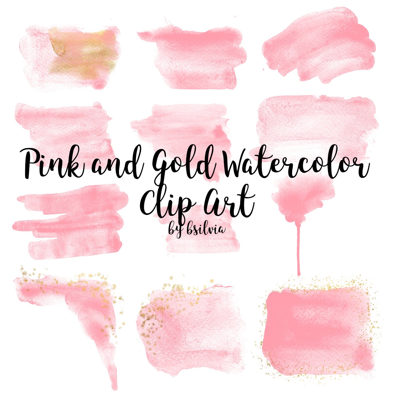 Pink and Gold Watercolor Clip Art: Transparent PNG (digital Download ...