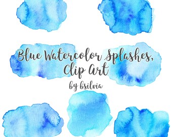 Blue Watercolor Splashes Clip Art Watercolor Brush Strokes | Etsy