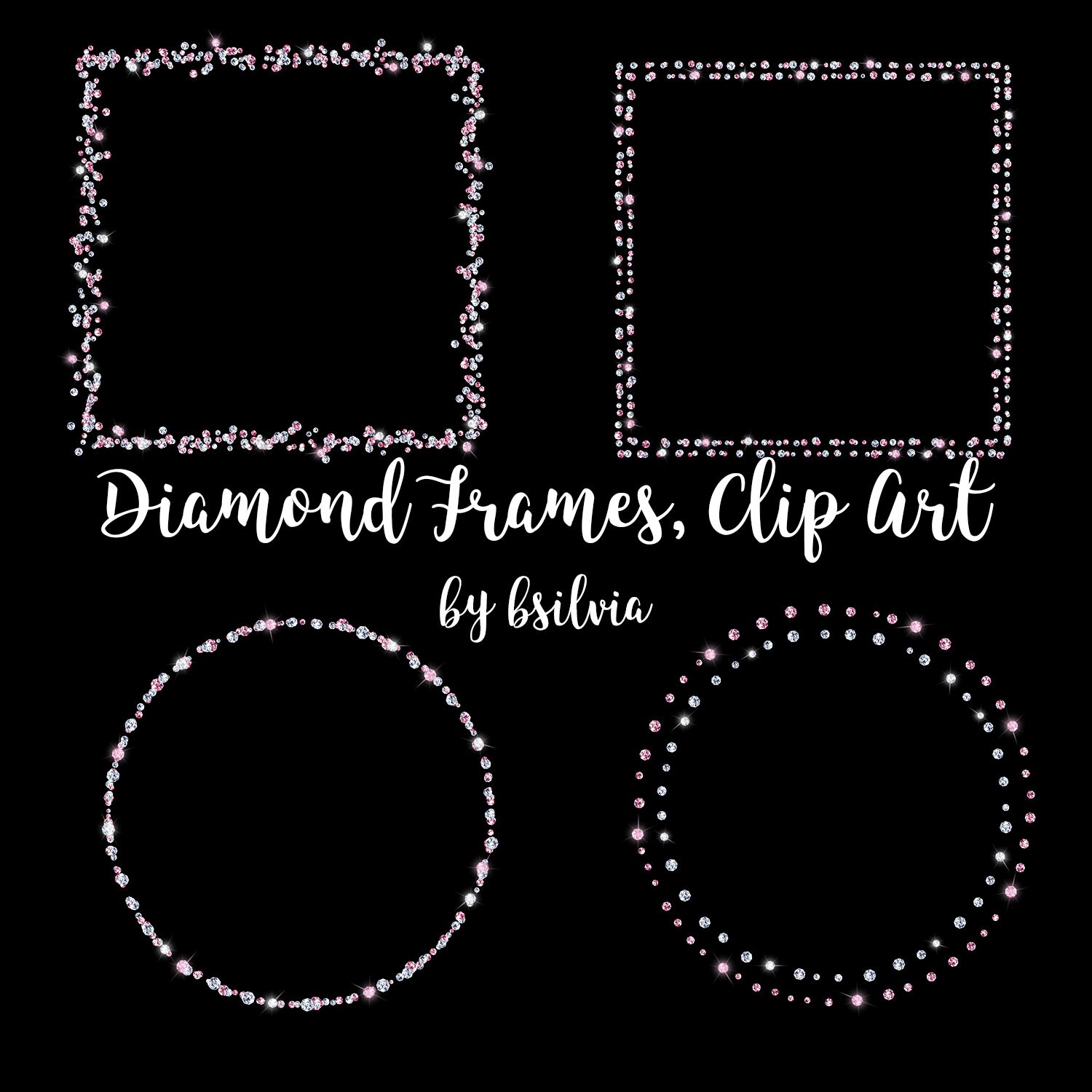 Diamond Frames Clip Art Diamond Overlays Glam Frames | Etsy