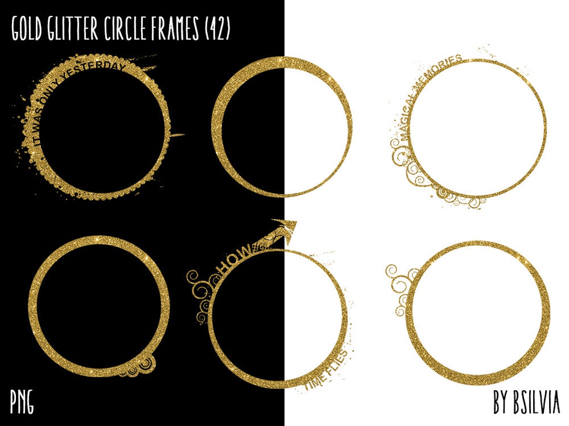 Gold Glitter Circle Frames Clipart Gold Glitter Design - Etsy