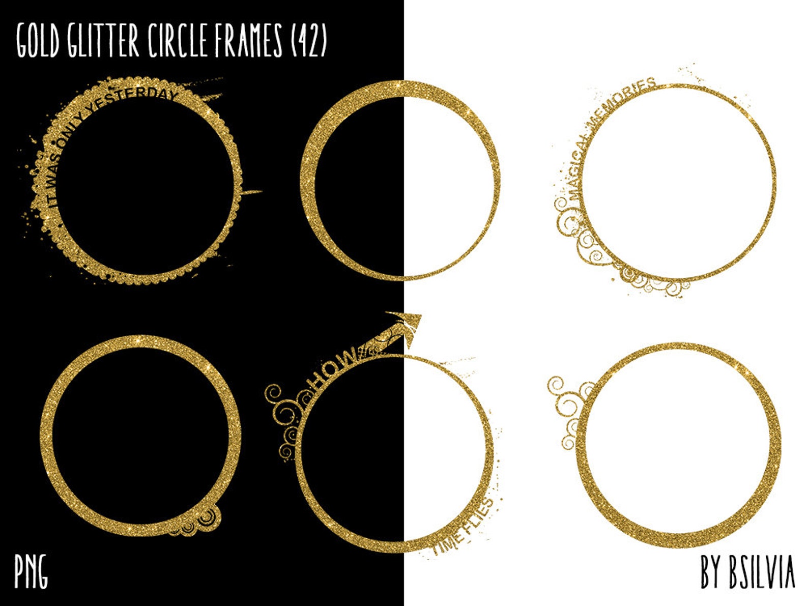 Gold Glitter Circle Frames Clipart Gold Glitter Design - Etsy