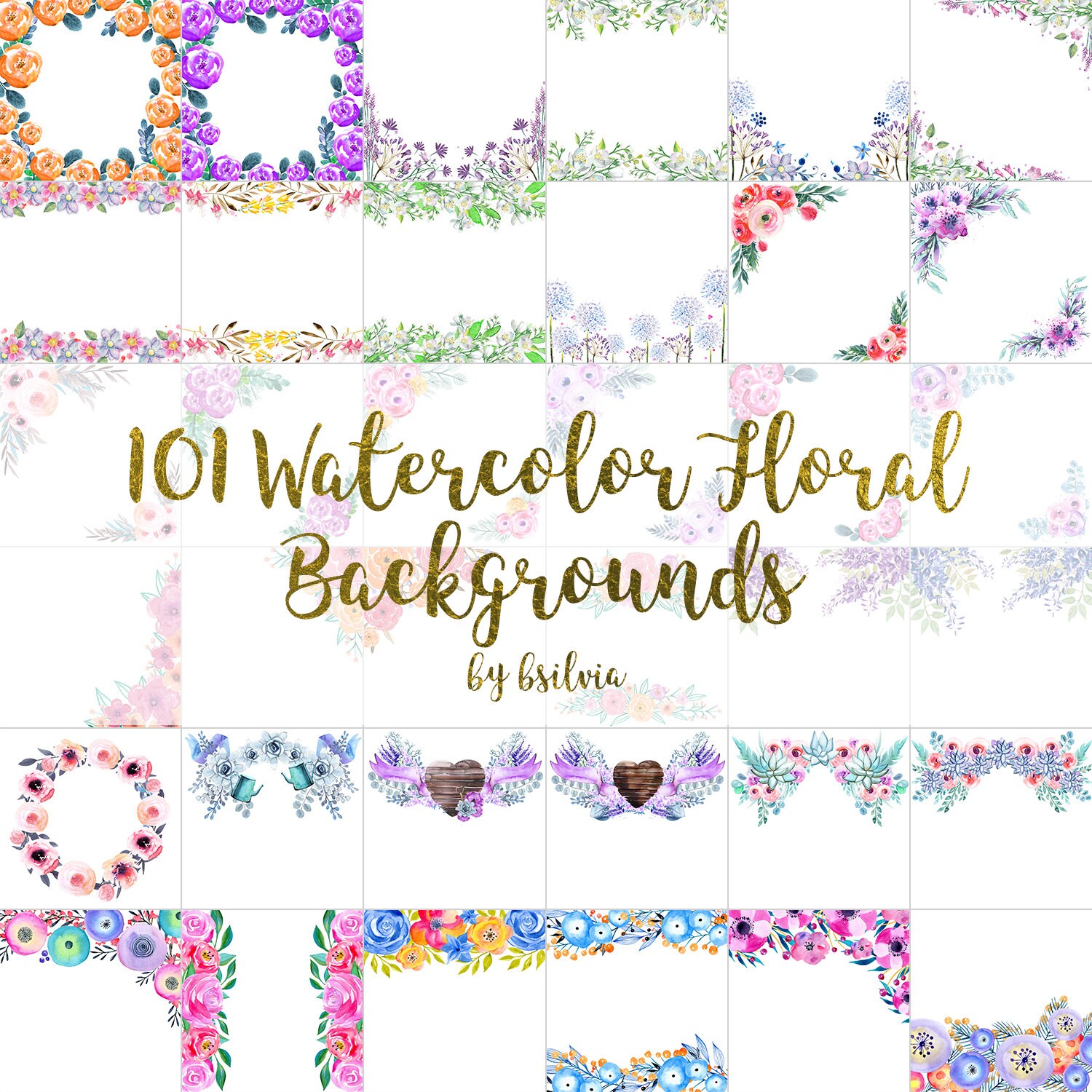 101 Watercolor Floral Backgrounds: Digital Paper Pack (12x12 ...