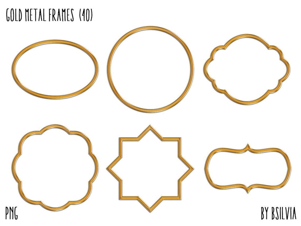 Gold Metal Frame Clipart Gold Metal Border Clipart Digital | Etsy