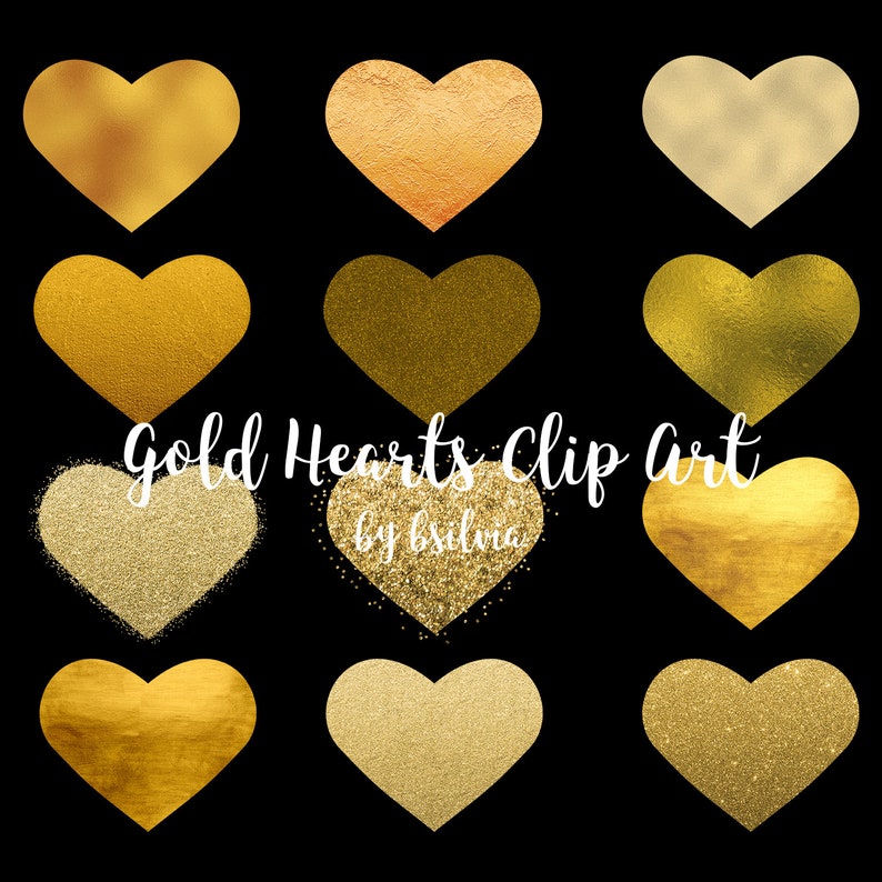 Gold Hearts Clip Art, Gold Foil Clip Art Hearts, PNG Gold Hearts ...