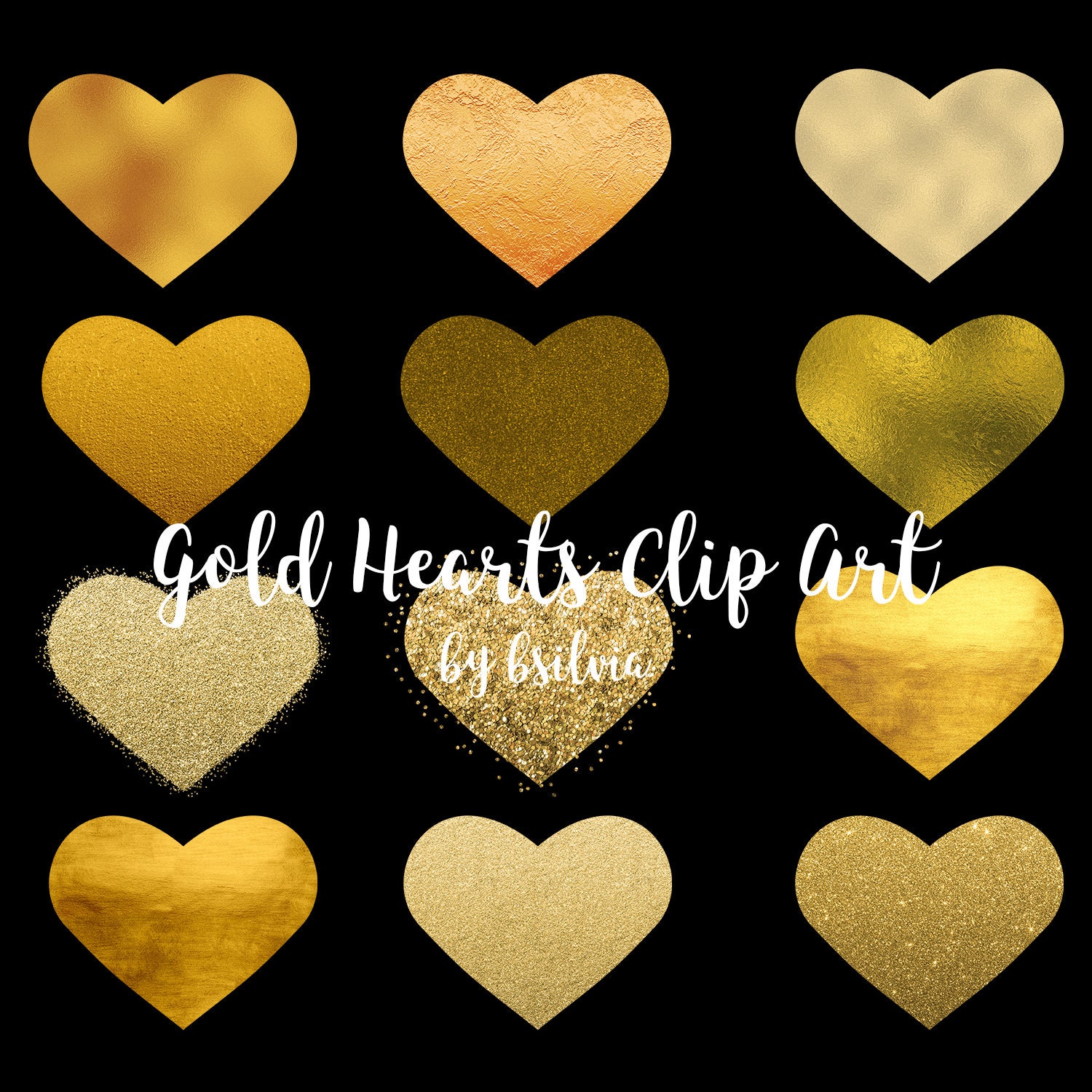 Gold Hearts Clip Art, Gold Foil Clip Art Hearts, PNG Gold Hearts ...