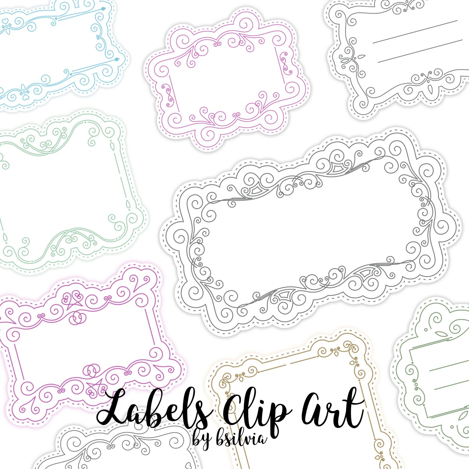 Vintage Labels Clip Art: Retro Frames, PNG & Vector Files (commercial ...