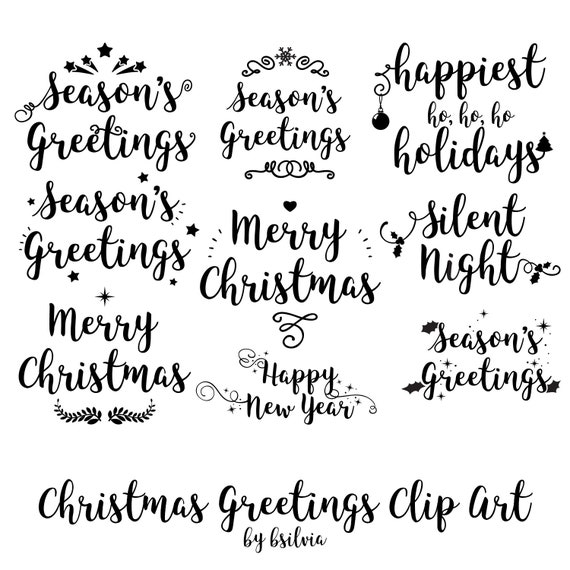 Merry Christmas Clip Art Words Black And White