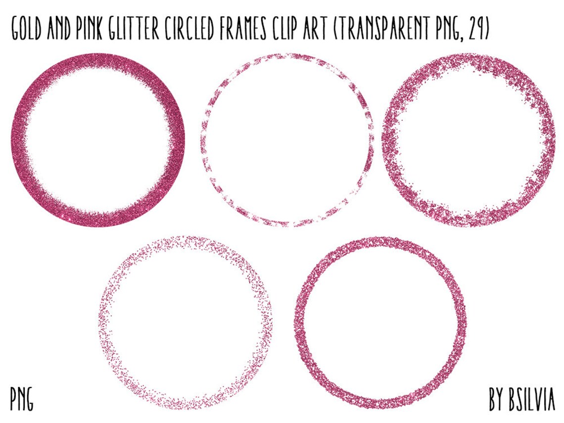 Gold and Pink Glitter Circled Frames Clipart Gold Glitter | Etsy