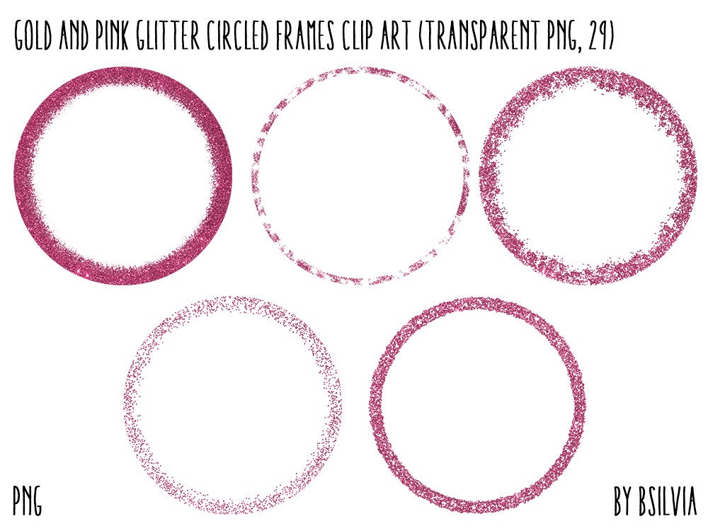 Gold and Pink Glitter Circled Frames Clipart Gold Glitter - Etsy