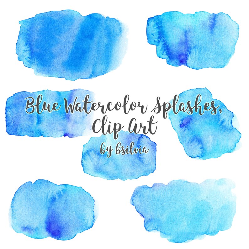 Watercolor Splashes Clip Art Blue Watercolor Brush Strokes - Etsy