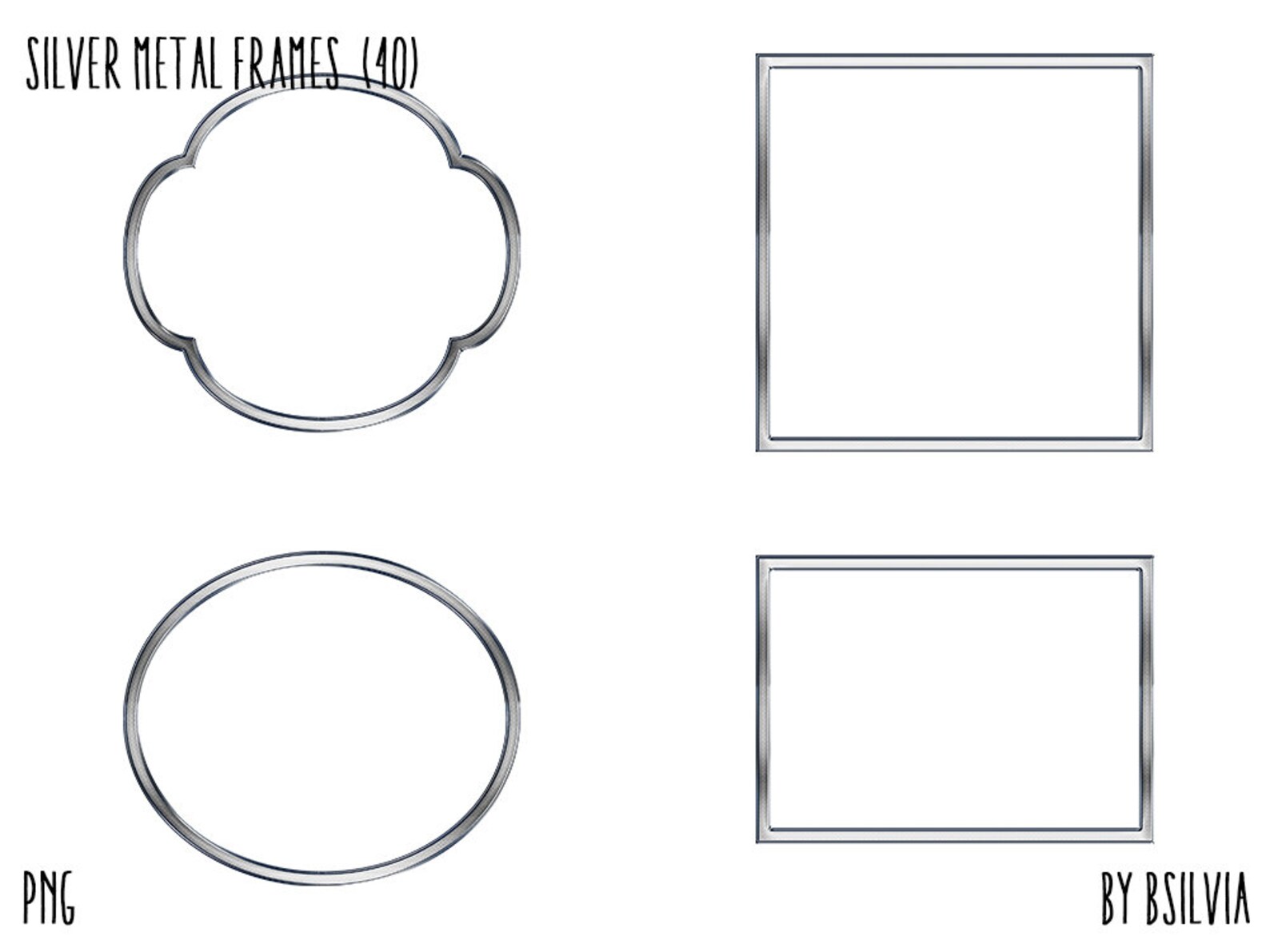 Silver Metal Frame Clipart Silver Metal Border Clipart - Etsy
