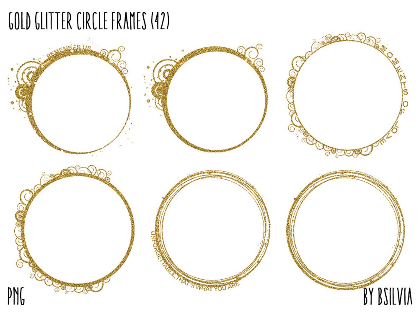 Gold Glitter Circle Frames Clipart Gold Glitter Design - Etsy