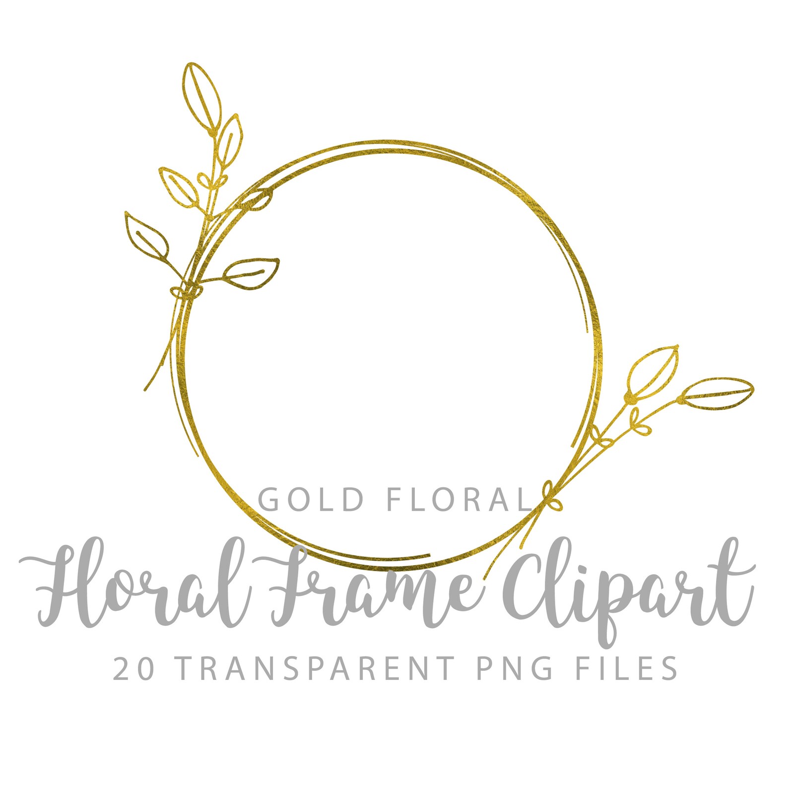 Gold Foil Floral Frame Clipart, Gold Border Clipart, Digital Gold ...