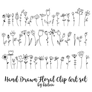 Hand Drawn Floral Doodle Clip Art, Flowers Clip Art, Wedding Clip Art ...